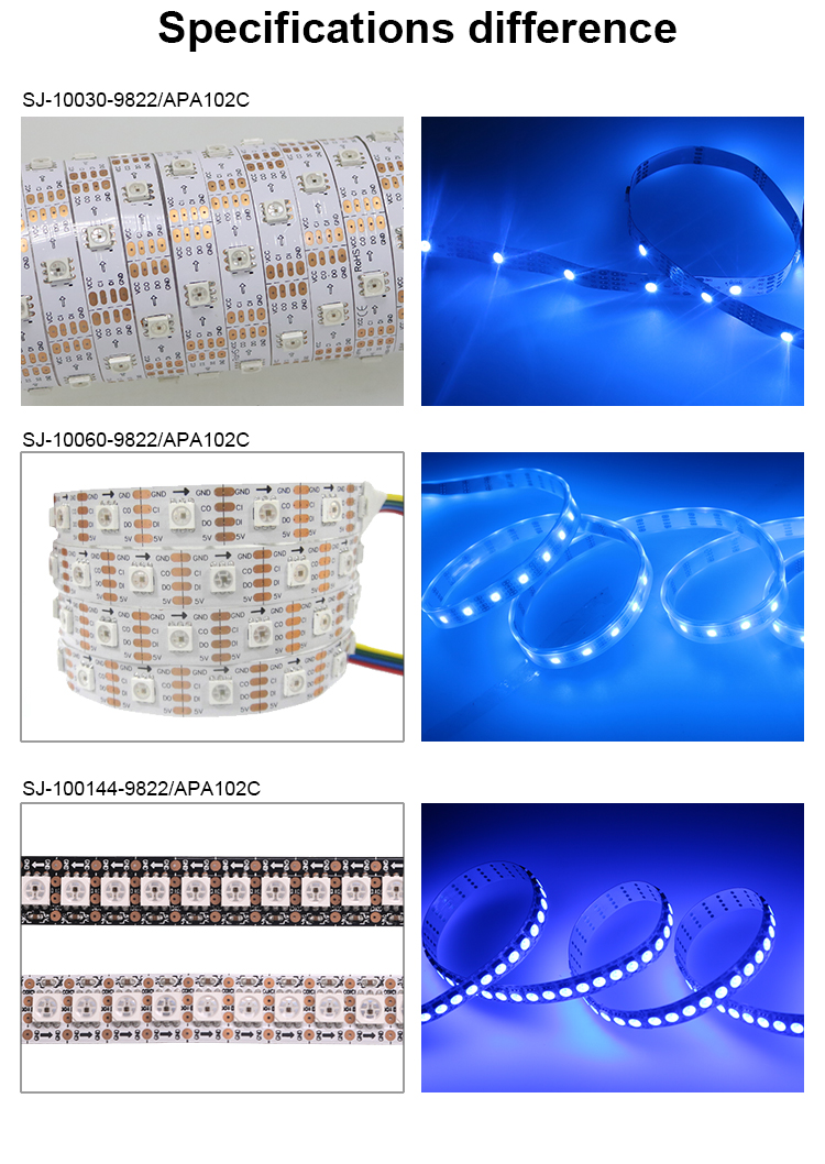 Addressable Smart Strip Lights APA102C SK9822 DC 5V 60leds/m LED Strips ...