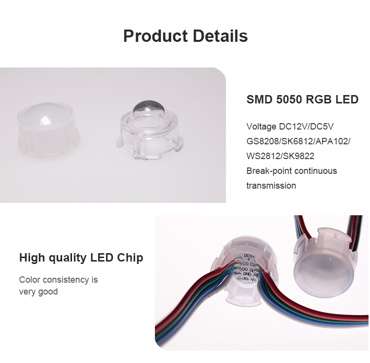 Outdoor Amusement Pixel Light 20mm Cabochon Park Lights SMD5050 RGB 12V ...