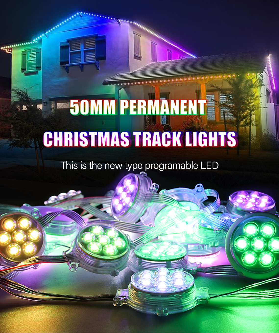 Outdoor LED Pixel Point Light 50mm RGB DC24V Permanent Christmas Track ...